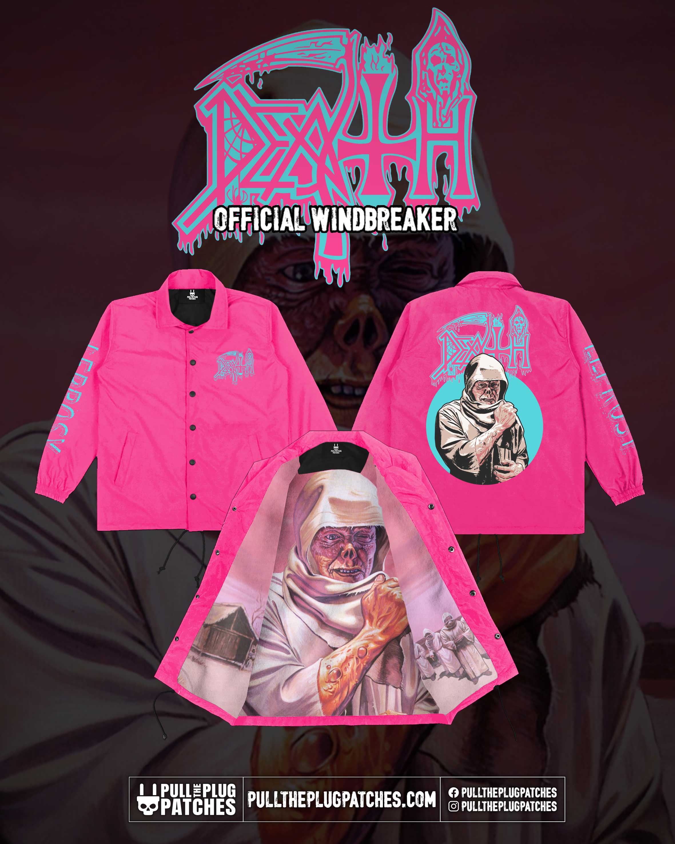 Death - Leprosy - Windbreaker (Pink) – Pull The Plug Patches