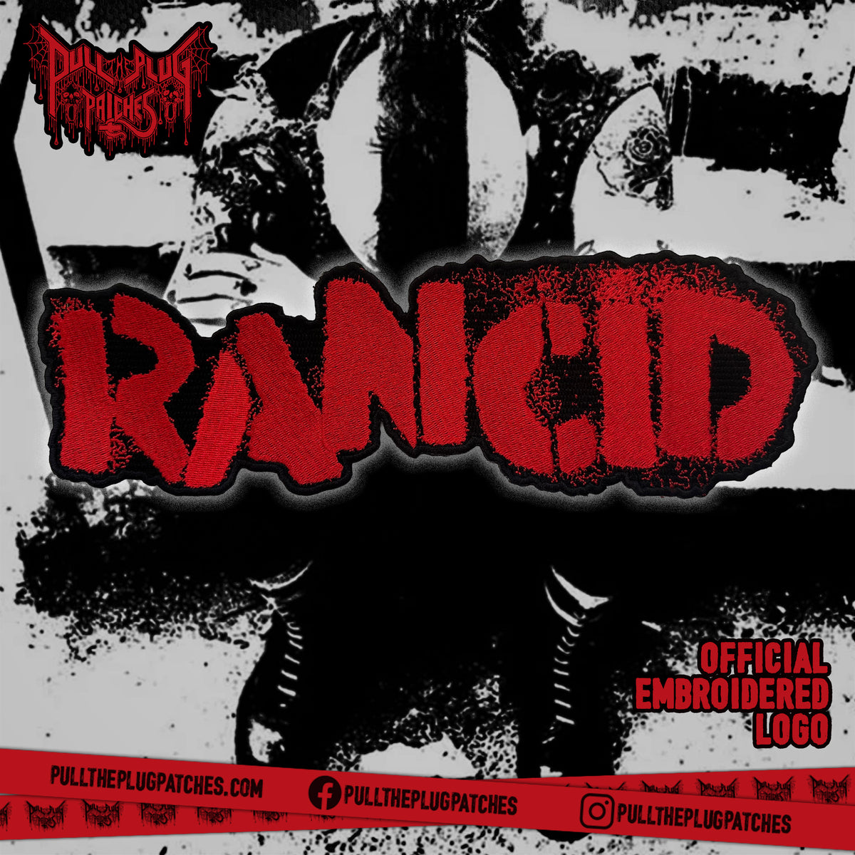 Rancid - Red - Embroidered Rocker Style Logo – Pull The Plug Patches