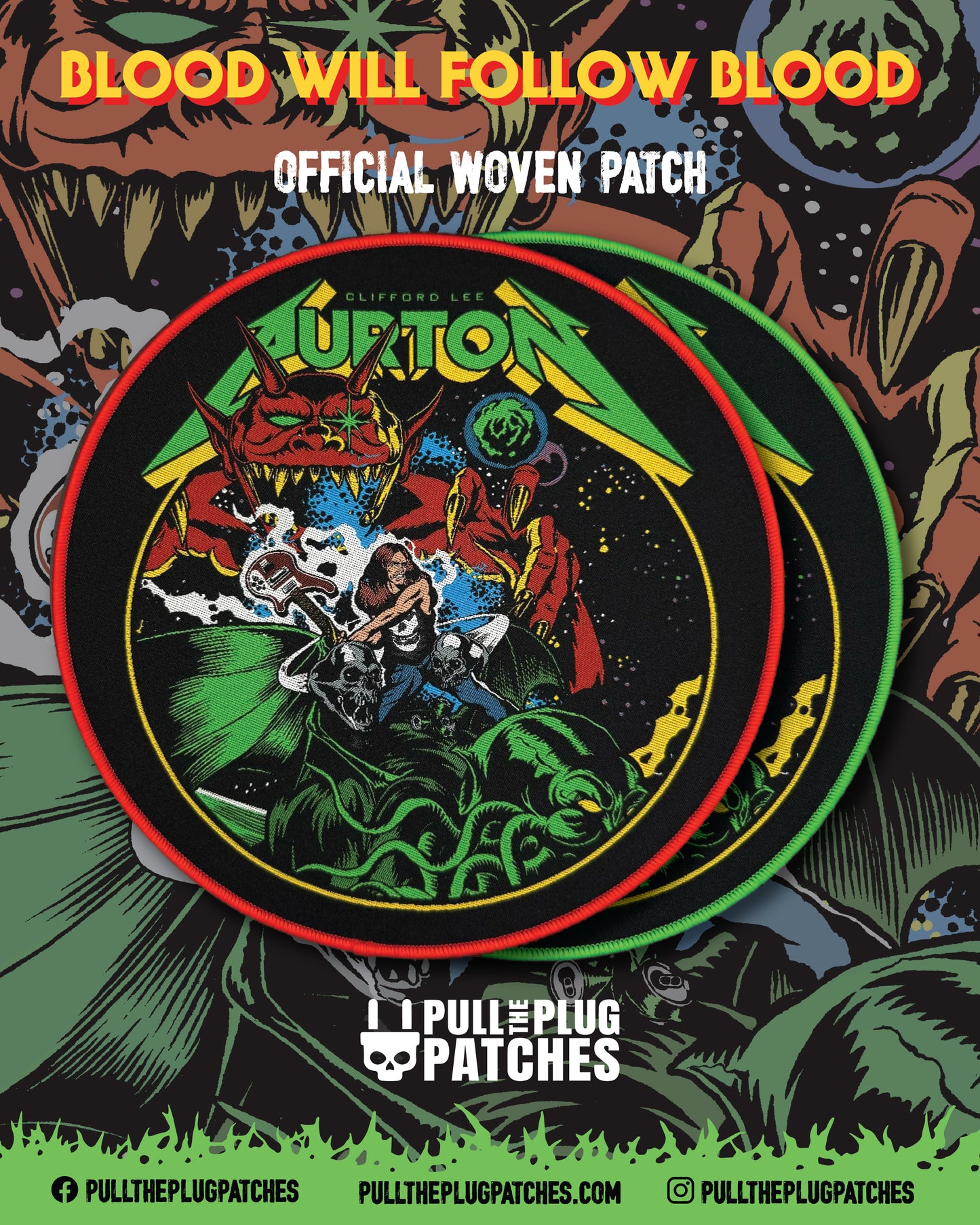 Cliff Burton - Bass Warrior - Oversize Patch – Pull The Plug Patches